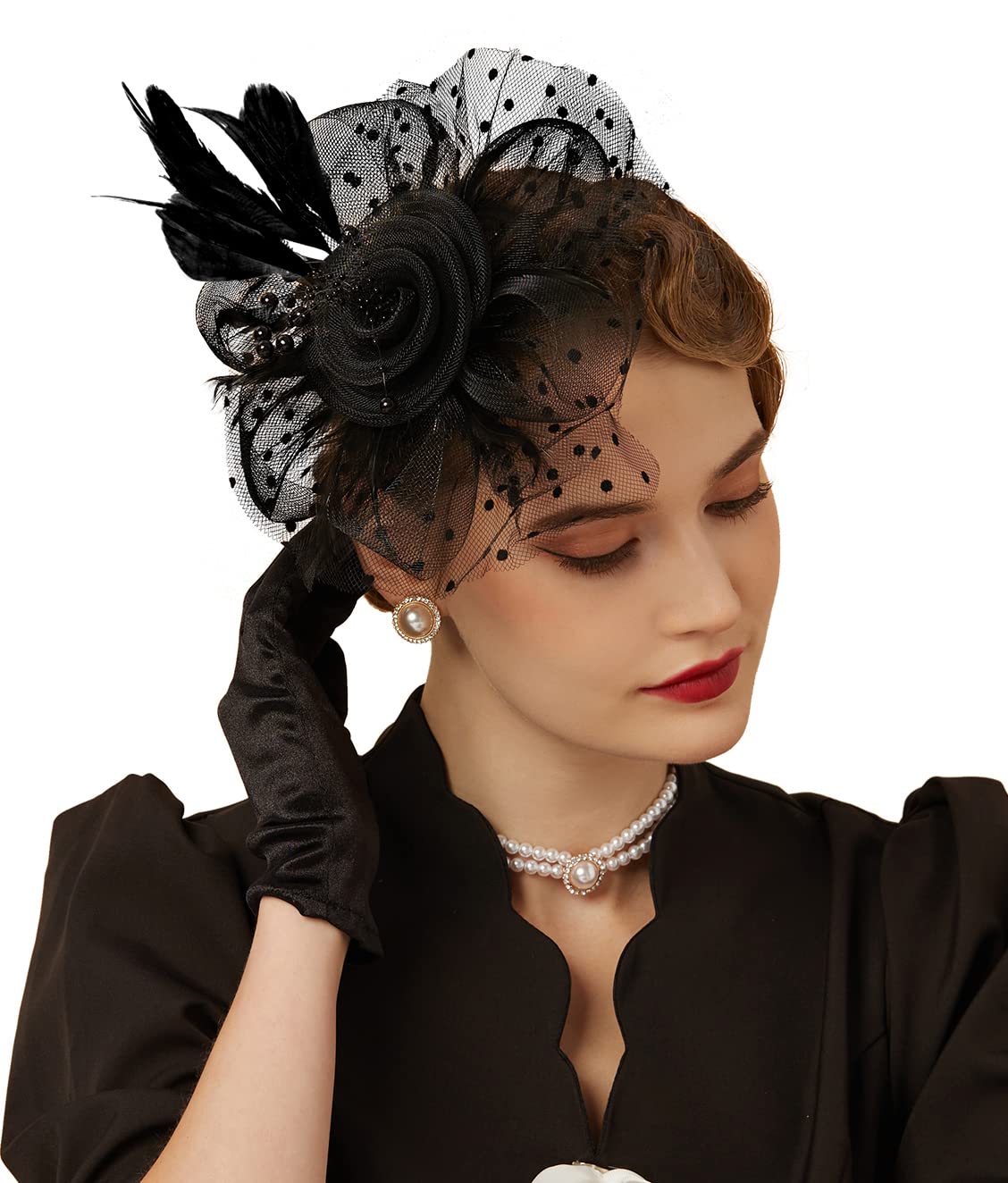 Cizoe Fascinators Hat for Women Tea Party Hat Kentucky Derby Wedding Flower Cocktail Mesh Feathers Headpiece(1-a-Black)