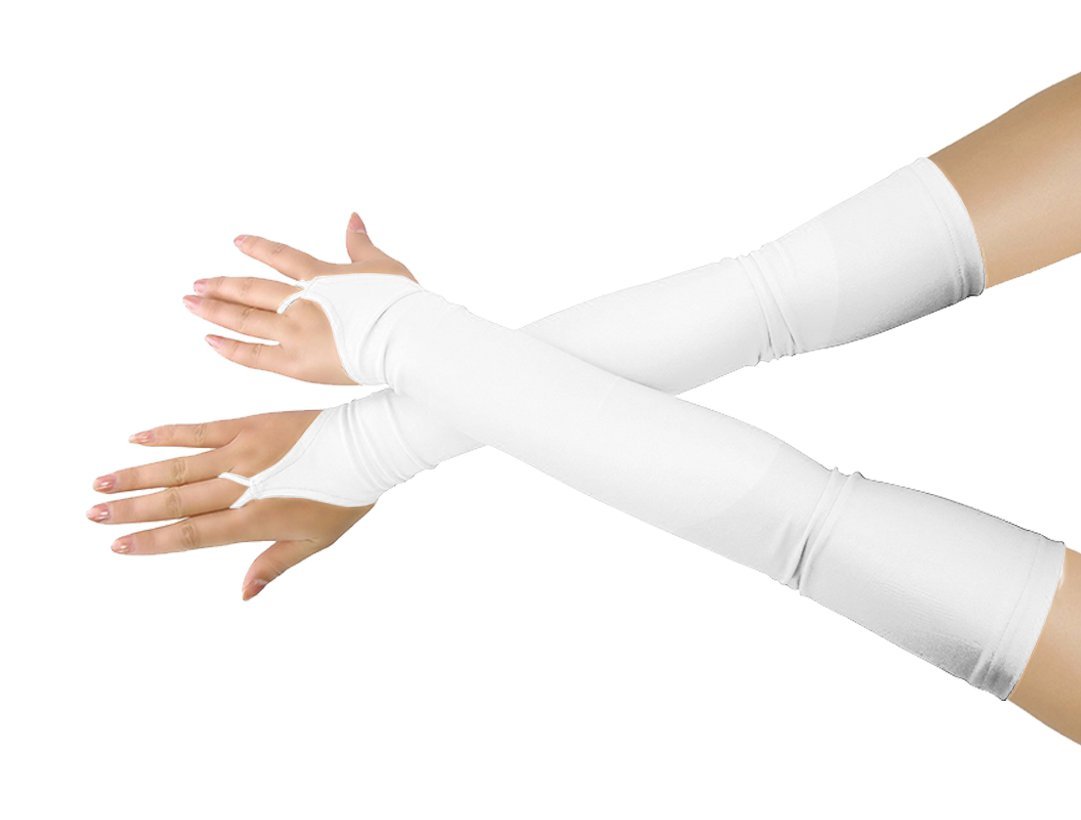 Shinningstar Girls' Boys' Adults' Stretchy Fingerless Over Elbow Cosplay Catsuit Opera Long Gloves (white)