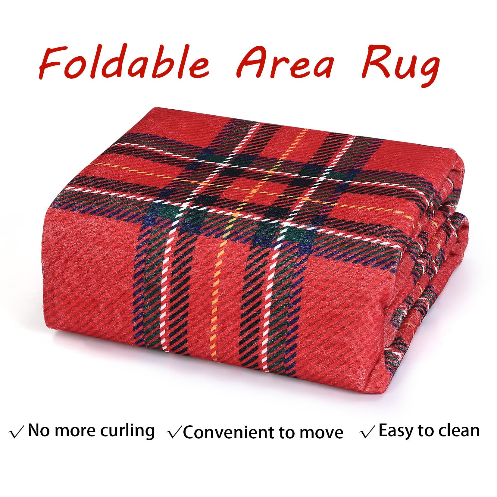GarveeHome Christmas Runner Rug 2x6 Washable Plaid Area Rug Xmas Decor Pinecone Non Slip Kitchen Rugs Bath Mat Low Pile Entryway Rug Soft Stain Resistant Carpet for Laundry Entance Border|Red 2'x6'