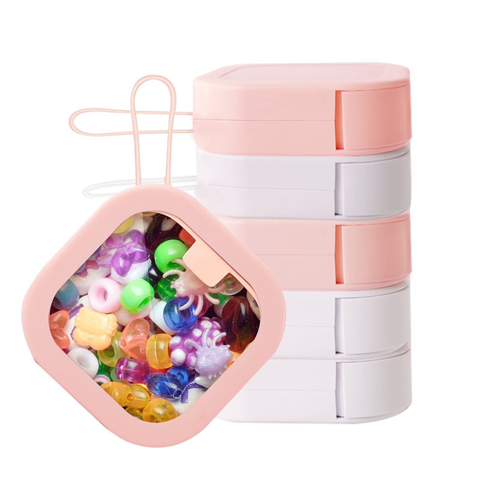Inovat Hair Tie Organizer, 6 Pcs Small Portable Hair Tie Storage Holder Qtip Dispenser for Hair Tie Accessories, Small Items Holder Containers for Home Office Outdoor Travel Organizer, Pink&White
