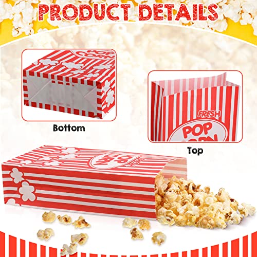 Popcorn Bags Paper Bags Grease Resistant Popcorn Container Single Serving 2 oz Paper Sleeves Red/White Leak Proof Flat Bottom for Movie Theme Party Supplies Retro Carnivals Fundraisers (200 Pcs)