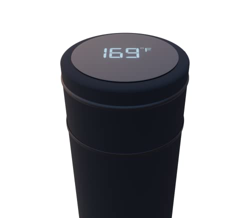 Flaskie Smart Flask (2nd Generation) | 17 Oz | BPA-Free Stainless Steel | Reusable Water Bottle | Replaceable Battery | Double Walled Vacuum Insulated | Keeps Hot for 15 Hrs, Cold for 24 Hrs (Black)