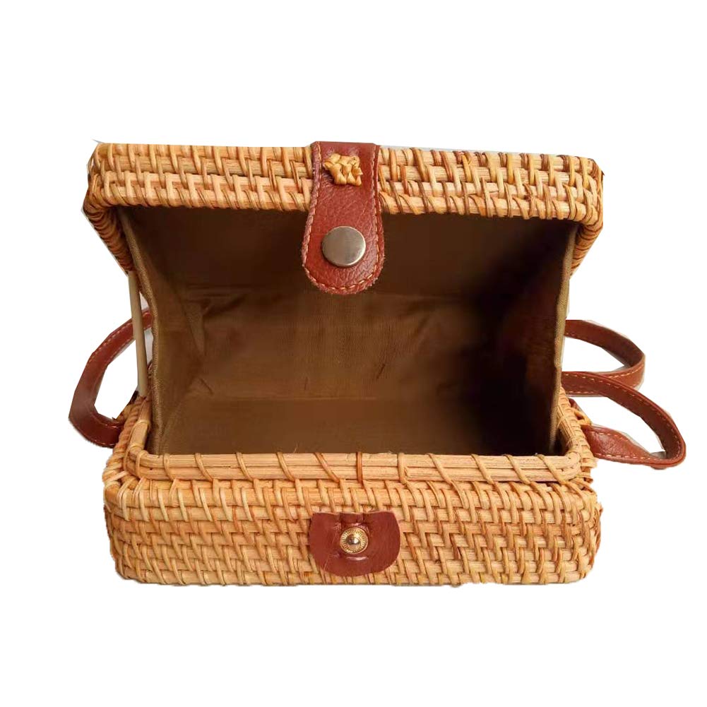 Zinuo Exquisite Straw Bag Women Rattan Woven Shoulder Handbag Summer Beach Crossbody Bag (Square)