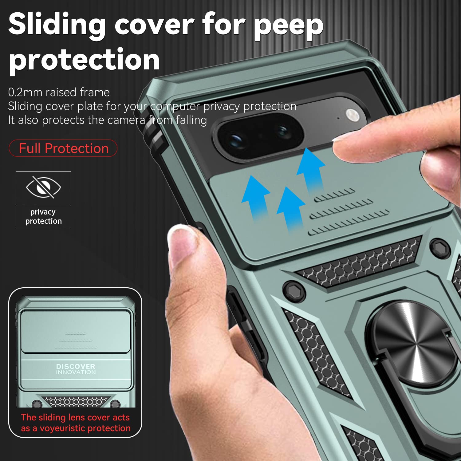 Compatible with Google Pixel 7 Case with HD Screen Protector [2 Packs] and Slide Camera Protection Cover,Military Grade Shockproof Heavy Duty Protective Phone Case for Google 7 2022 Green
