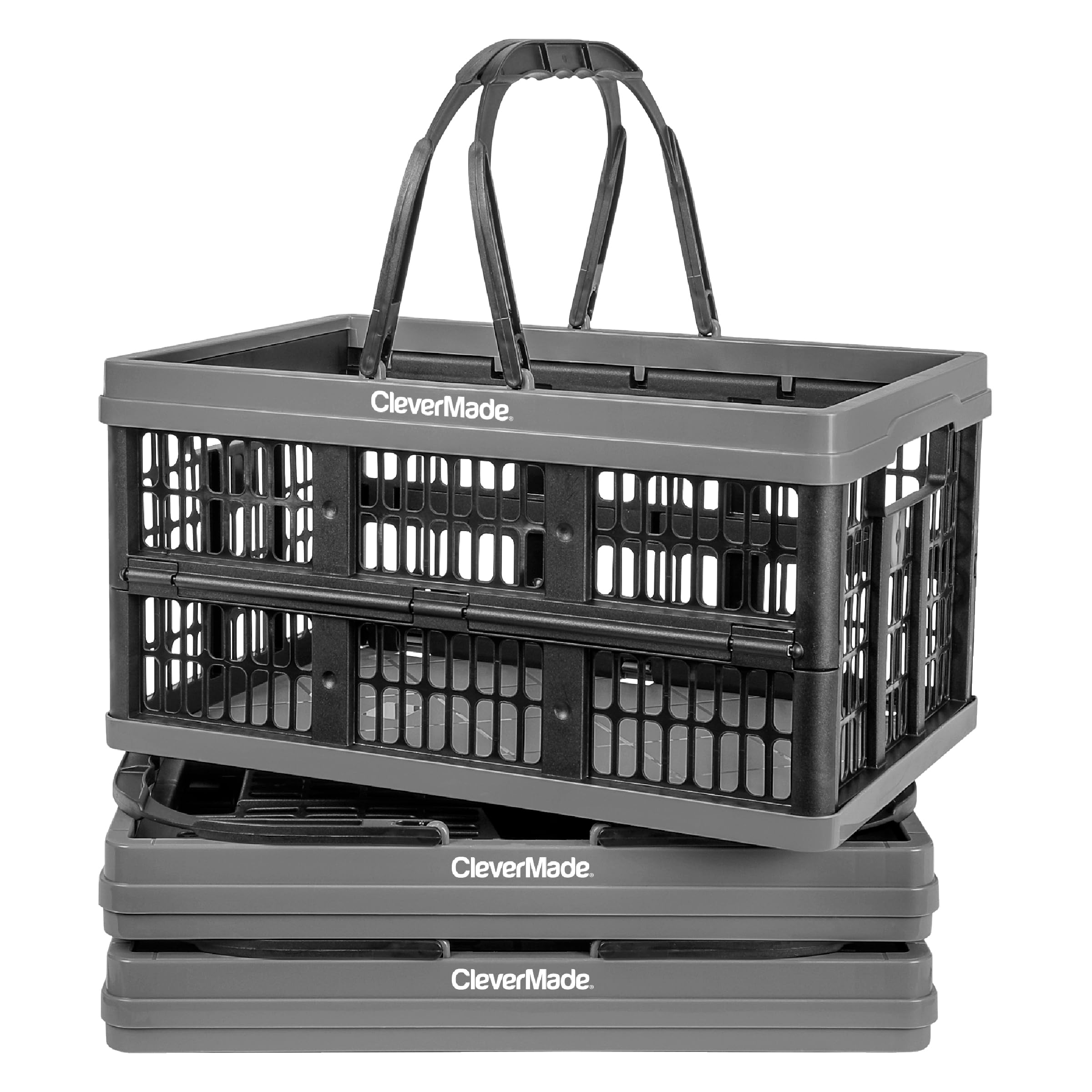 CleverMade Collapsible Storage Bins and Grocery Shopping Baskets (3 Pack)
