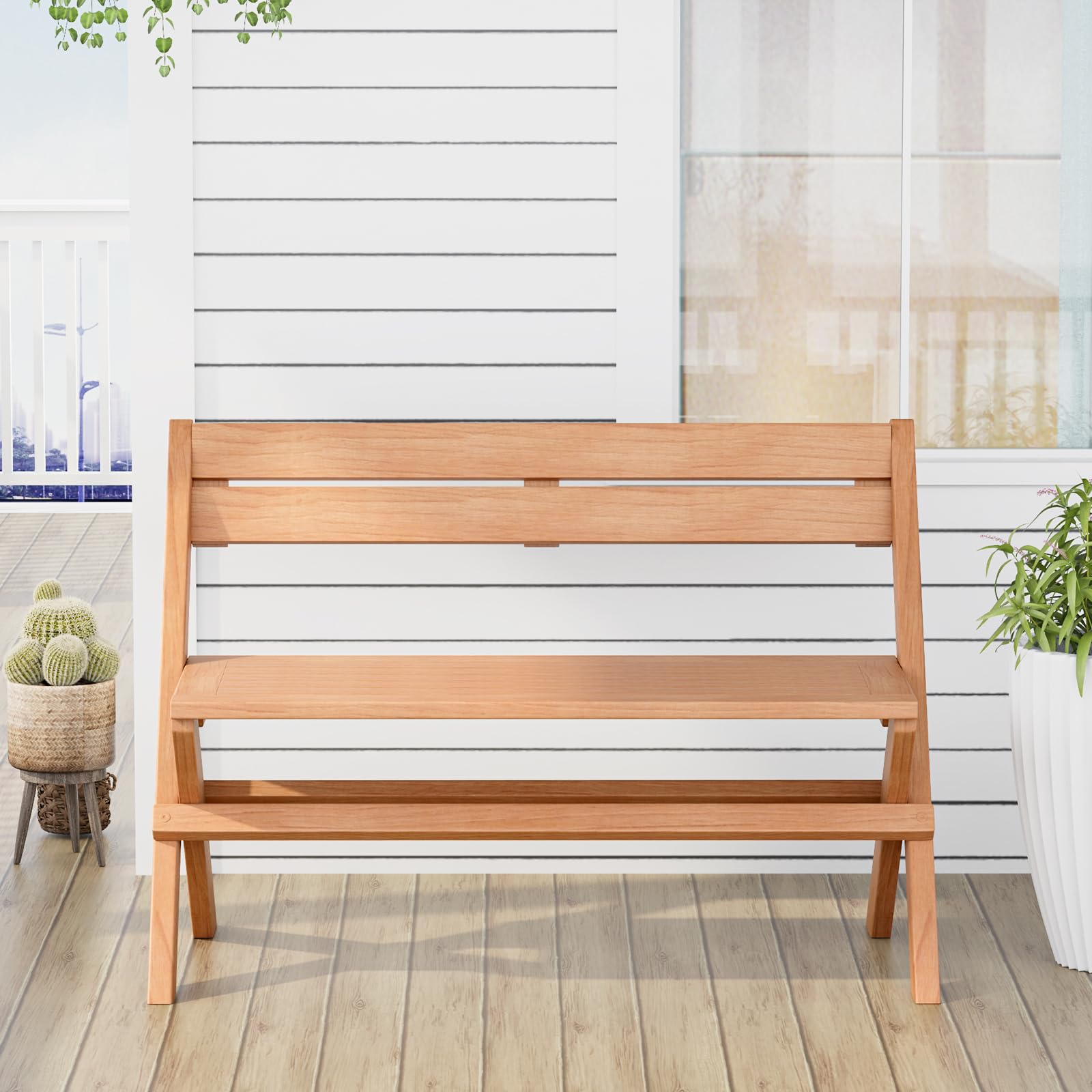 Giantex Wood Outdoor Bench Folding - 2-Person Patio Garden Bench with Solid Teak Wood Structure, Natural Appearance, Foldable Park Bench for Patio, Porch, Backyard, Poolside, Outside Bench Seat