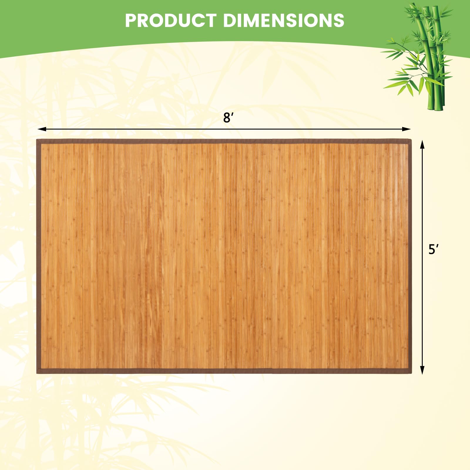 Giantex 5’ x 8’ Bamboo Area Rugs - Floor Mat with Anti-Slip Backing, Durable Roll-up Floor Rug, 60” x 96” Indoor Mat Rug for Dining Room, Living Room, Bedroom, Entryway, Bamboo Carpet (Modern)