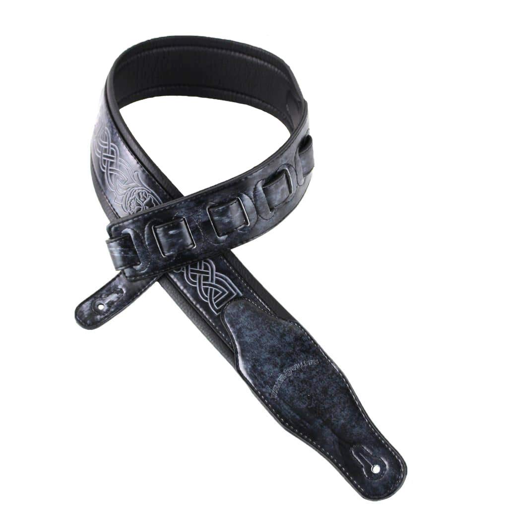 Walker & Williams GB-182 Handmade Cobalt Black Brushed Padded Guitar Strap With Celtic Braid Design For Acoustic, Electric, And Bass Guitars