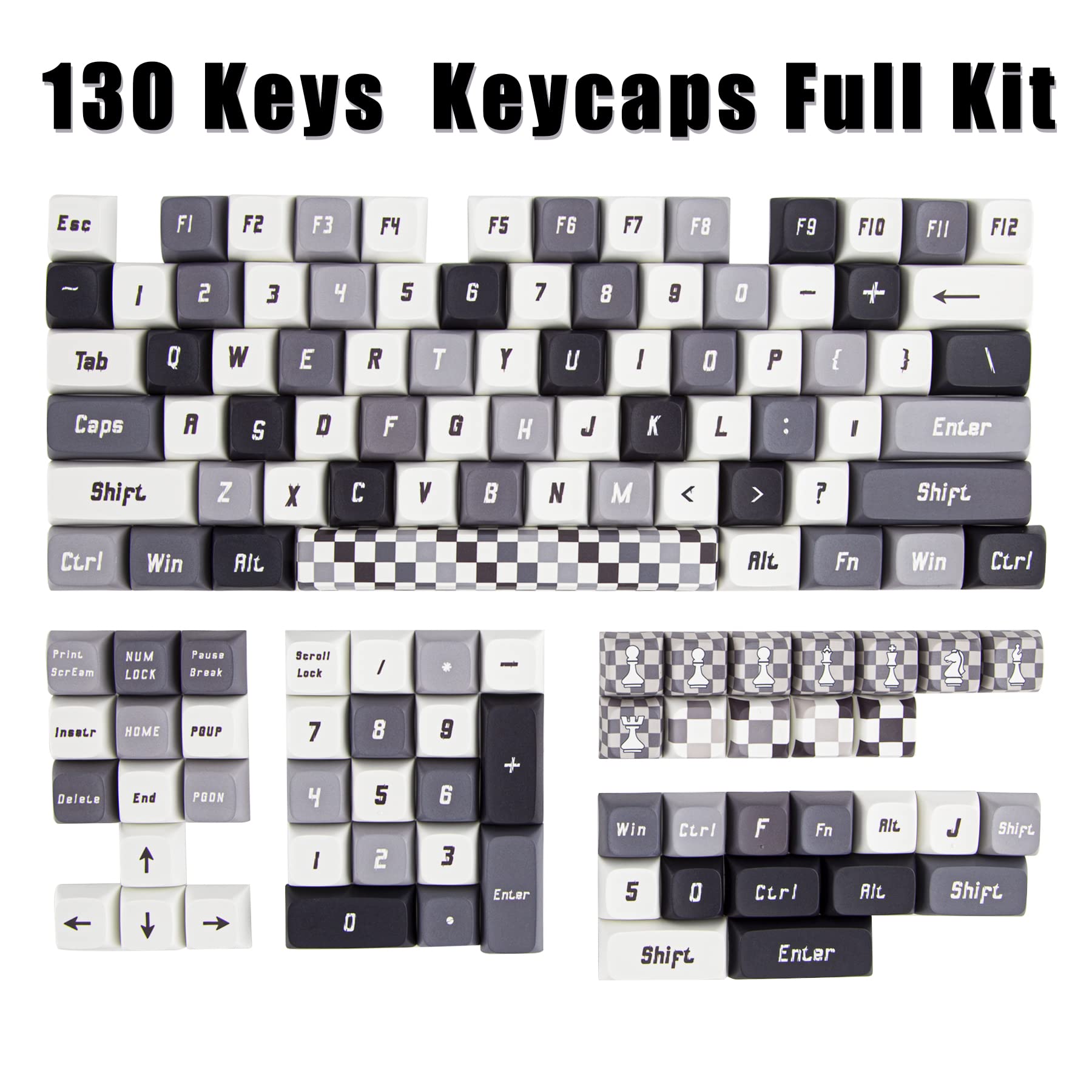 Custom 127 Keys XDA Profile PBT Dye Sublimation Keycaps Compatible with Mechanical Gaming Keyboards for Gateron Kailh Cherry MX Switches(Checkerboard)