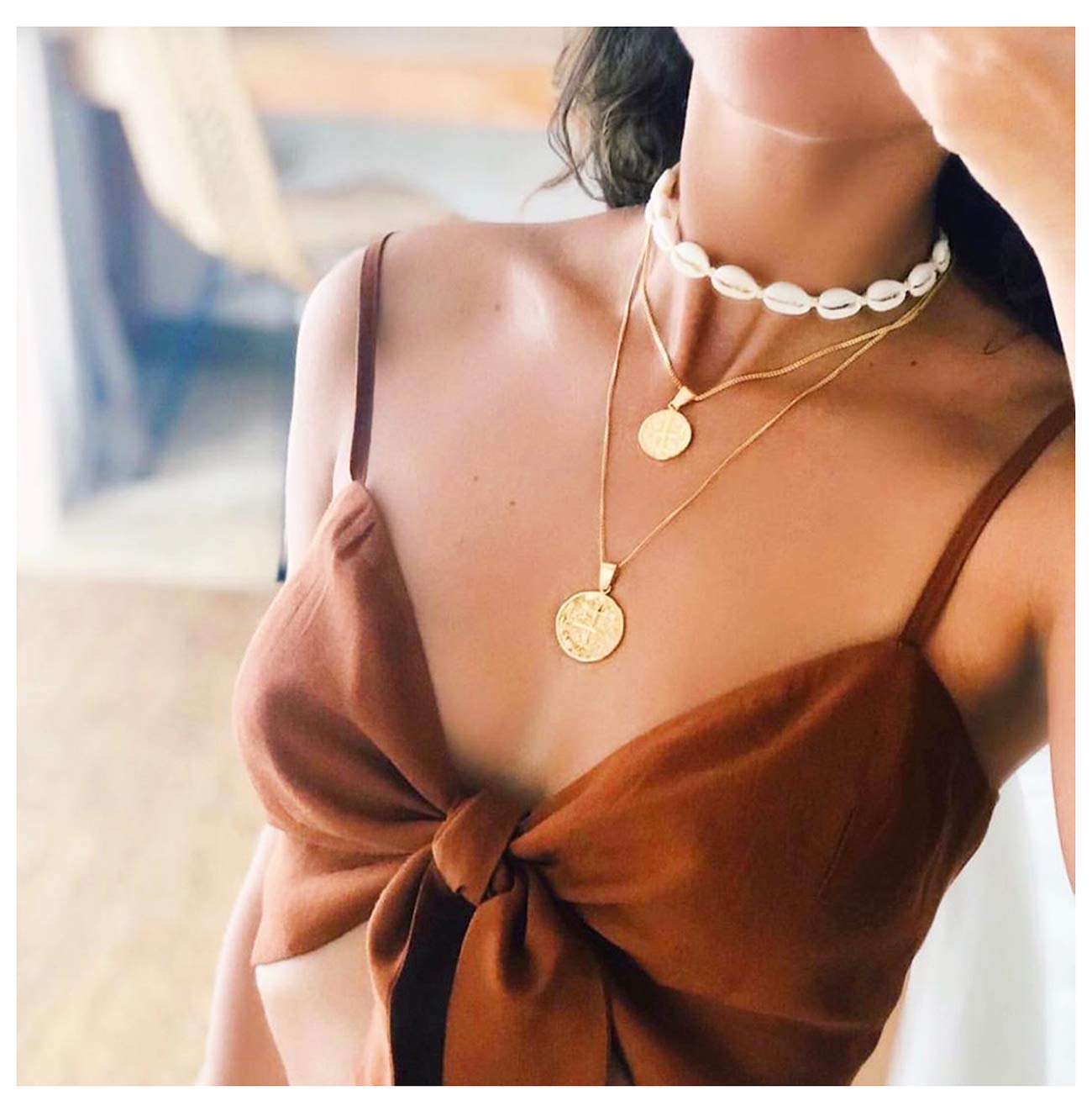 CENAPOG Cowrie Shell Choker Necklace for Women Puka Shell Necklace Corded Seashell Necklace Hawaiian Beach Jewelry