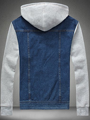 PASOK Men's Denim Hoodie Jacket Casual Slim Fit Button Down Jeans Coat Blue L
