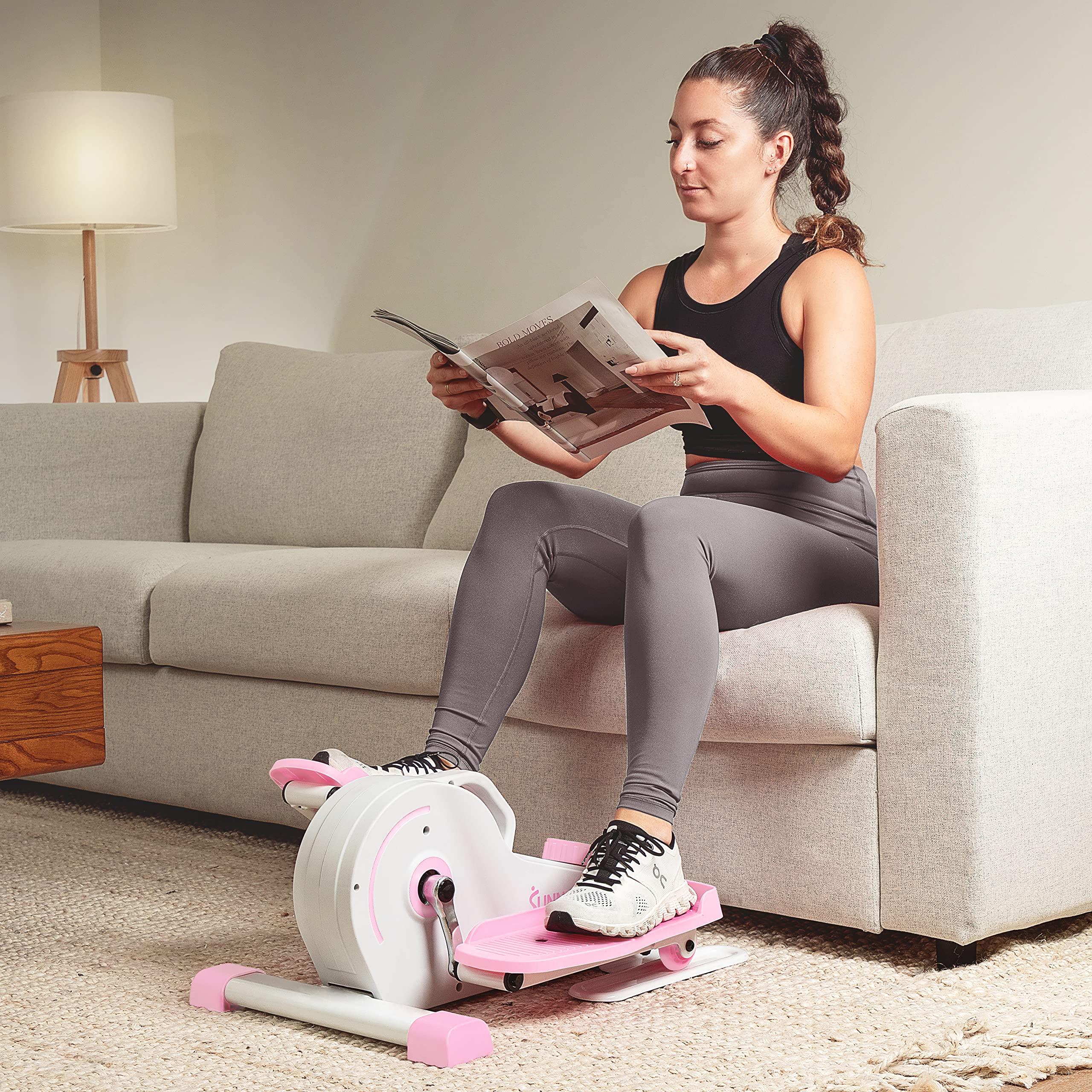 Sunny Health & Fitness Pink Fully Assembled Magnetic Under Desk Elliptical Peddler, Portable Foot & Leg Pedal Exerciser- P2030
