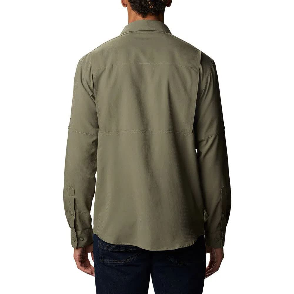 Columbia Men's Silver Ridge Lite Long Sleeve Shirt, UV Sun Protection, Moisture Wicking Fabric, Stone Green, Medium