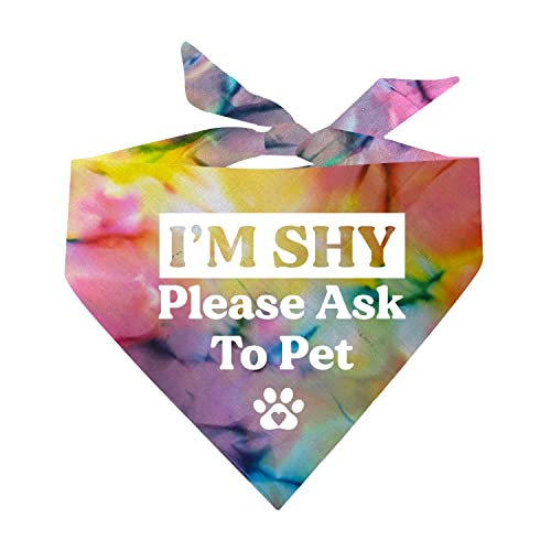 I'm Shy Please Ask to Pet Scrunch Tie Dye Triangle Dog Bandana (Assorted Colors)