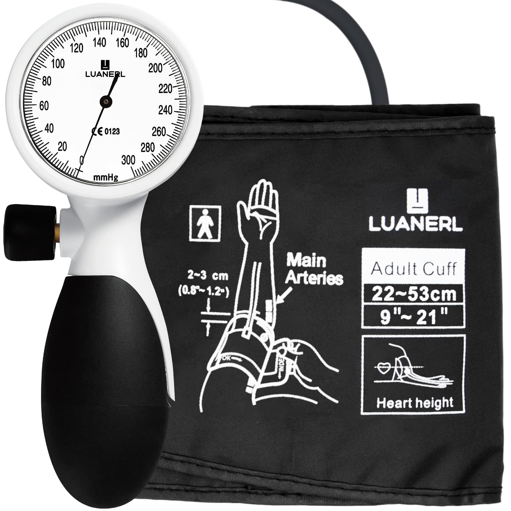 LUANERL Manual Blood Pressure Cuff Adult 9”-21” Inches (22-53CM) (Large/XL)- Aneroid Sphygmomanometer -Extra Large with Integrated Bulb, Dial and Air Valve, Comfort Cuff | for Clinical or Home Use