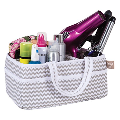 Trend Lab Dove Gray Chevron Storage Caddy Diaper Organizer for Baby Nursery and Changing Table Accessories, 12 in x 6 in x 8 in (Pack of 2)
