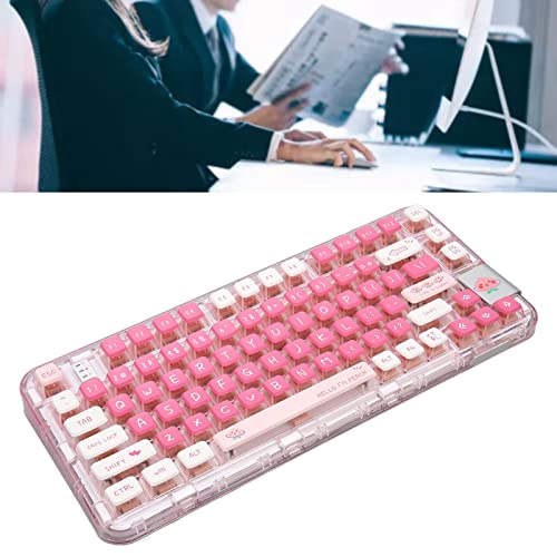 FOTABPYTI 80 Key Mechanical Keyboard, Transparent Wired Gaming Keyboard Type C Wired Bluetooth RGB Backlight 3750mAh Battery Pink for Computer