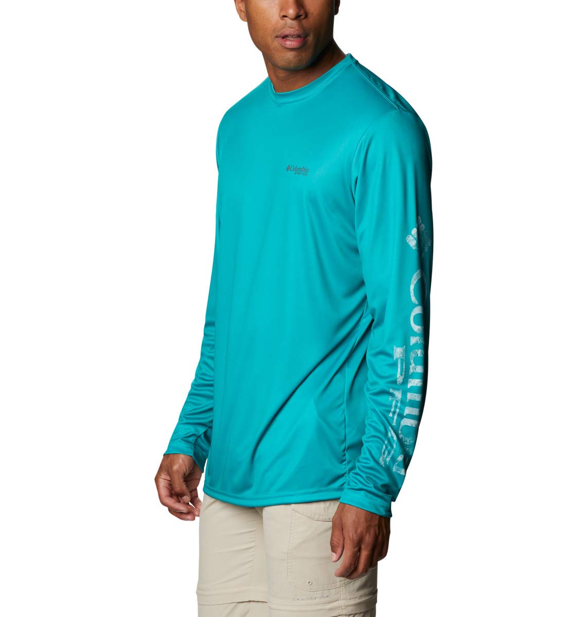 Columbia Men's Terminal Tackle PFG Sleeve Long Sleeve Shirt, Tropic Water/Dolphin Realtree Mako, Medium