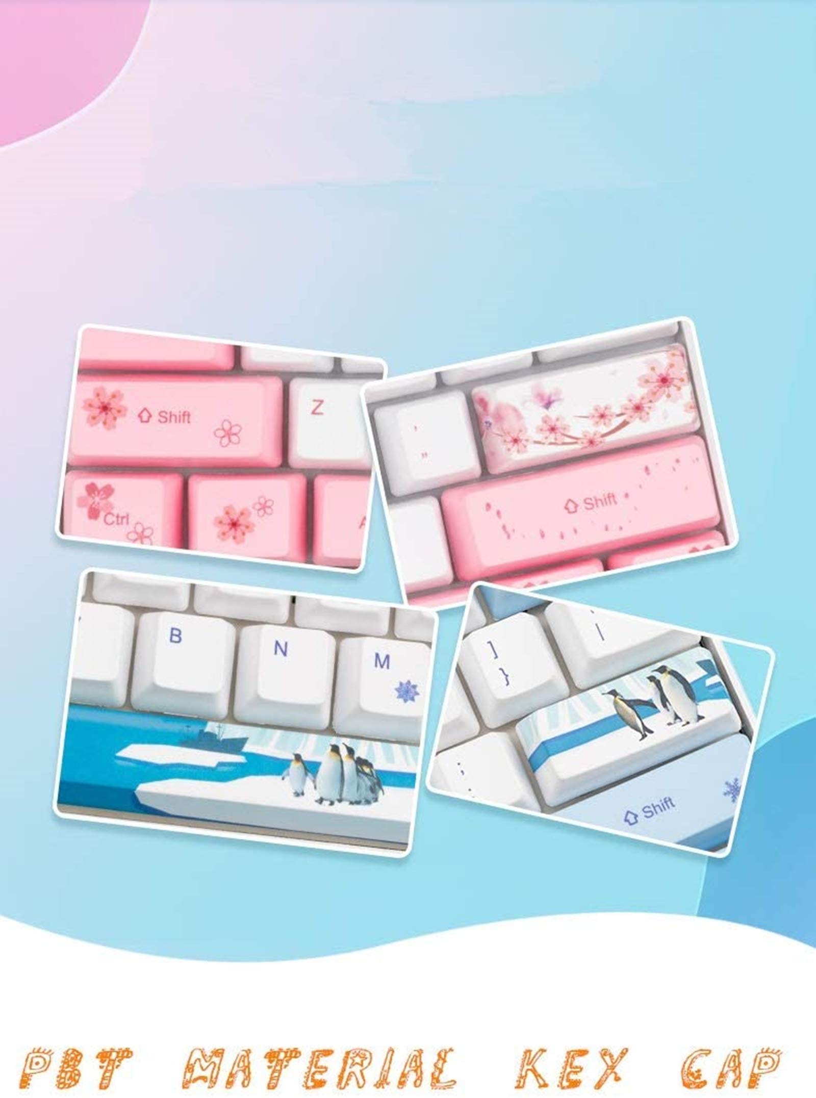 ZMX Blue Penguin 61 Mechanical Keyboard,Hot Swappable 60%Compact Mechanical 5.0Bluetooth/Type-C Wired Dual-Mode RGB Backlit Dye-Sublimation PBT Keycap Gaming Keyboard(Blue Switch)