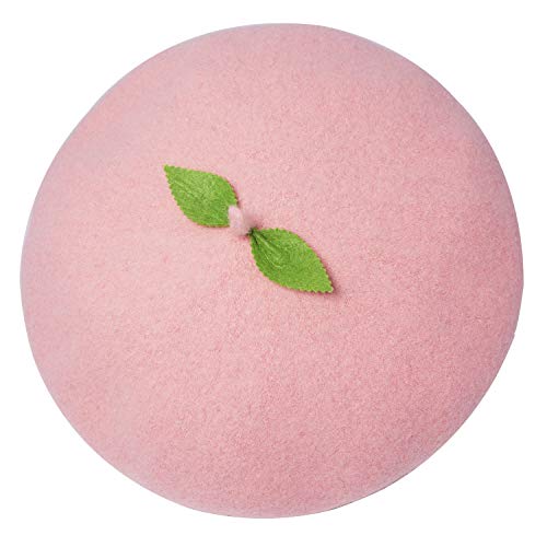 Kawaii Handmade Cartoon Beret Hat Green Leaves Fruit Cosplay Vintage Lolita Mori Girl Wool Cap Gift (Pink)