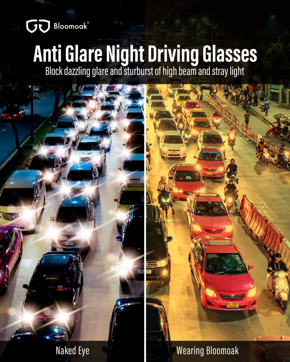 Bloomoak Night Driving Glasses for Men Women, Classical Design | Semi-Frame | Metal Rivets | Polarized| UV400 ProtectionâŚ