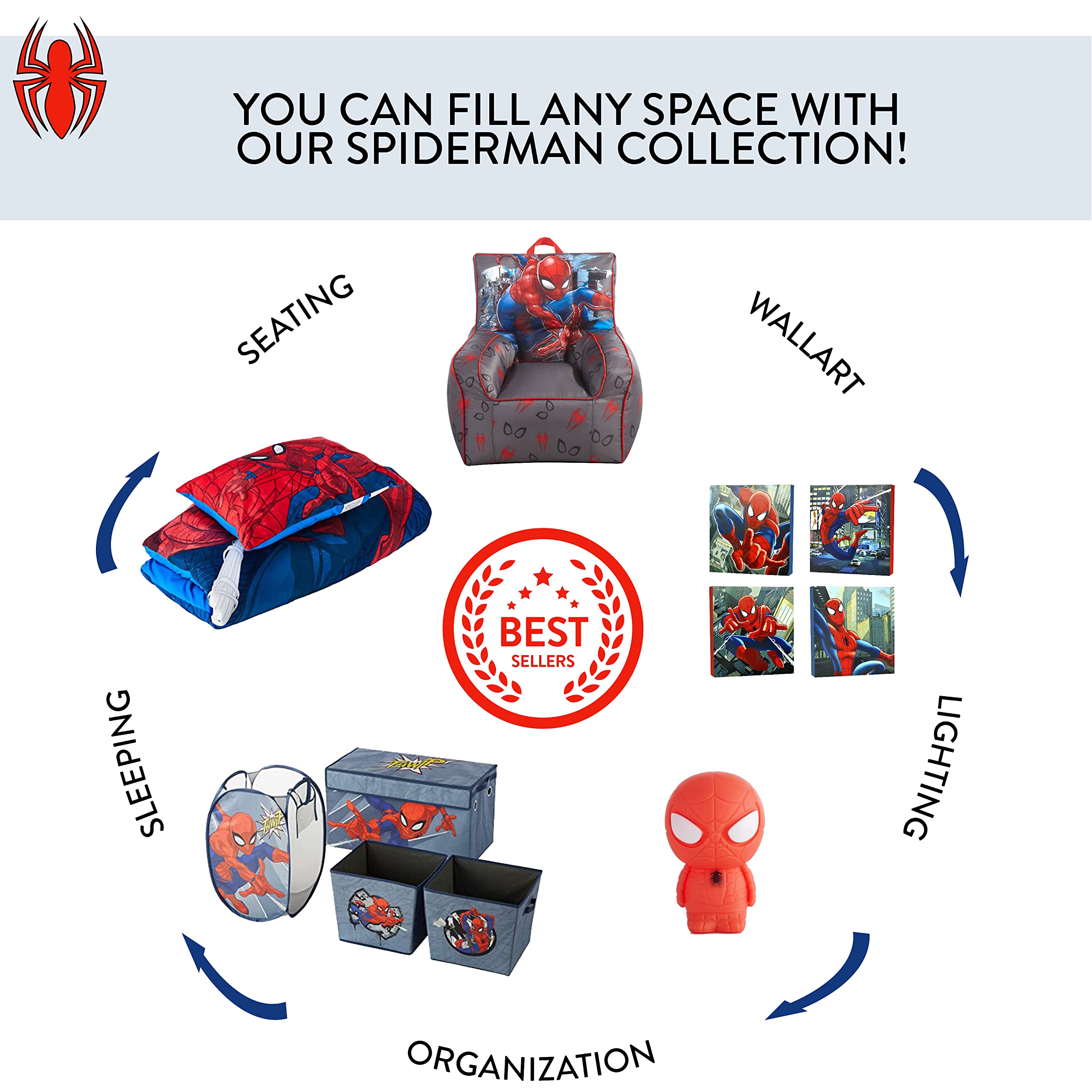 Idea Nuova Spiderman 4 Piece Tee Pee Slumber Set with Pillow and String Lights