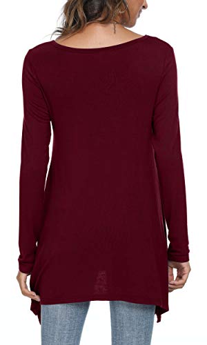 POPYOUNG Womens Fall Long Sleeve Asymmetrical Hem Loose Tunic Tops Flowy Casual Blouses Shirt L, Wine Red