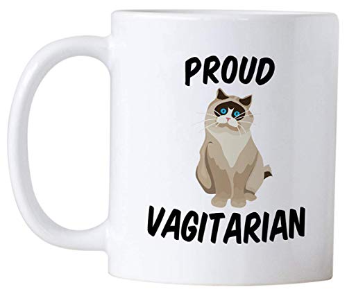 Funny LGBT Mugs. Proud Vagitarian 11 ounce Lesbian Coffee Mug. Cup Idea for Gay Girlfriend or Friend on Her Birthday or Anniversary. (White)