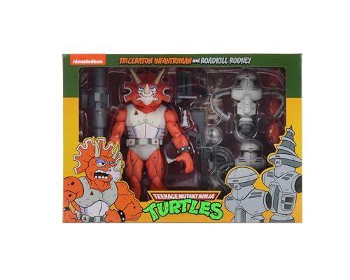 NECA Teenage Mutant Ninja Turtles Triceraton Infantryman & Roadkill Rodney 7" Scale Action Figure with Accessories