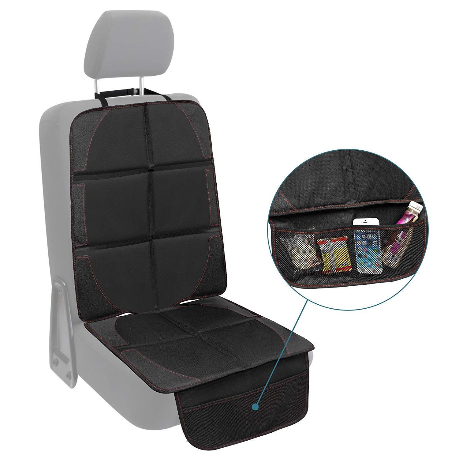 Car Seat Protector Back Seat Organizer with 10.5inch Tablet Holder, 5 Pocket Storage Car Seat Back Organizer Kick Mat Protector, Travel Accessories Organizer