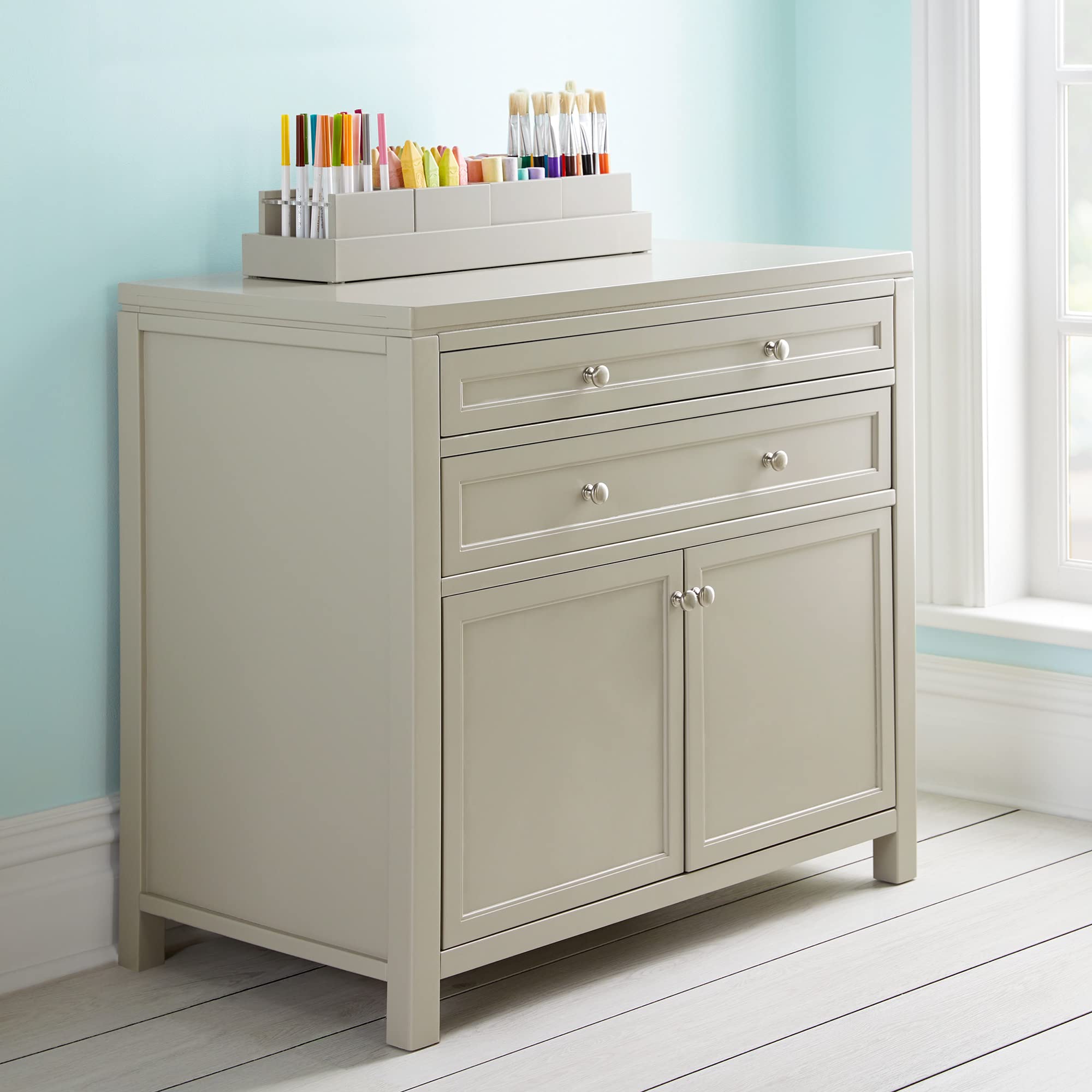 Martha Stewart Crafting Kids' Artwork Storage - Creamy White: Wooden Art Supply Storage Cabinet with Drawers, Crafting Organization for Paper and Tools