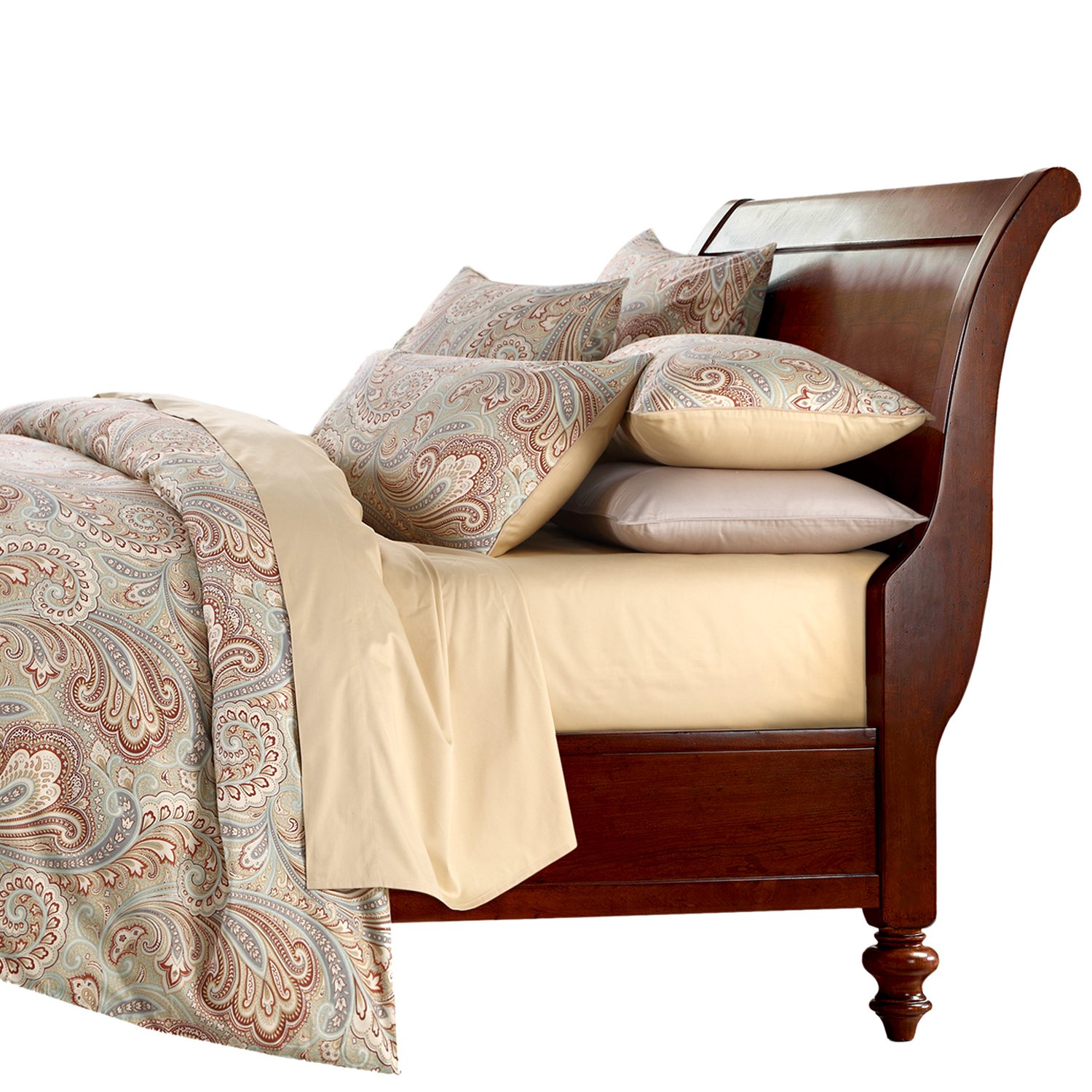 Softta Luxury Paisley Bedding Design 800 Thread Count 100% Cotton Bohe Vintage Bohe Vintage 3Pcs Duvet Cover Set,King Size,Khaki