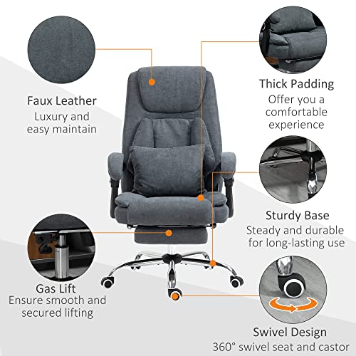 Vinsetto 3D Kneading Massage Office Chair with Reclining, Swivel Fabric Computer Chair with Footrest, Armrest, Gray