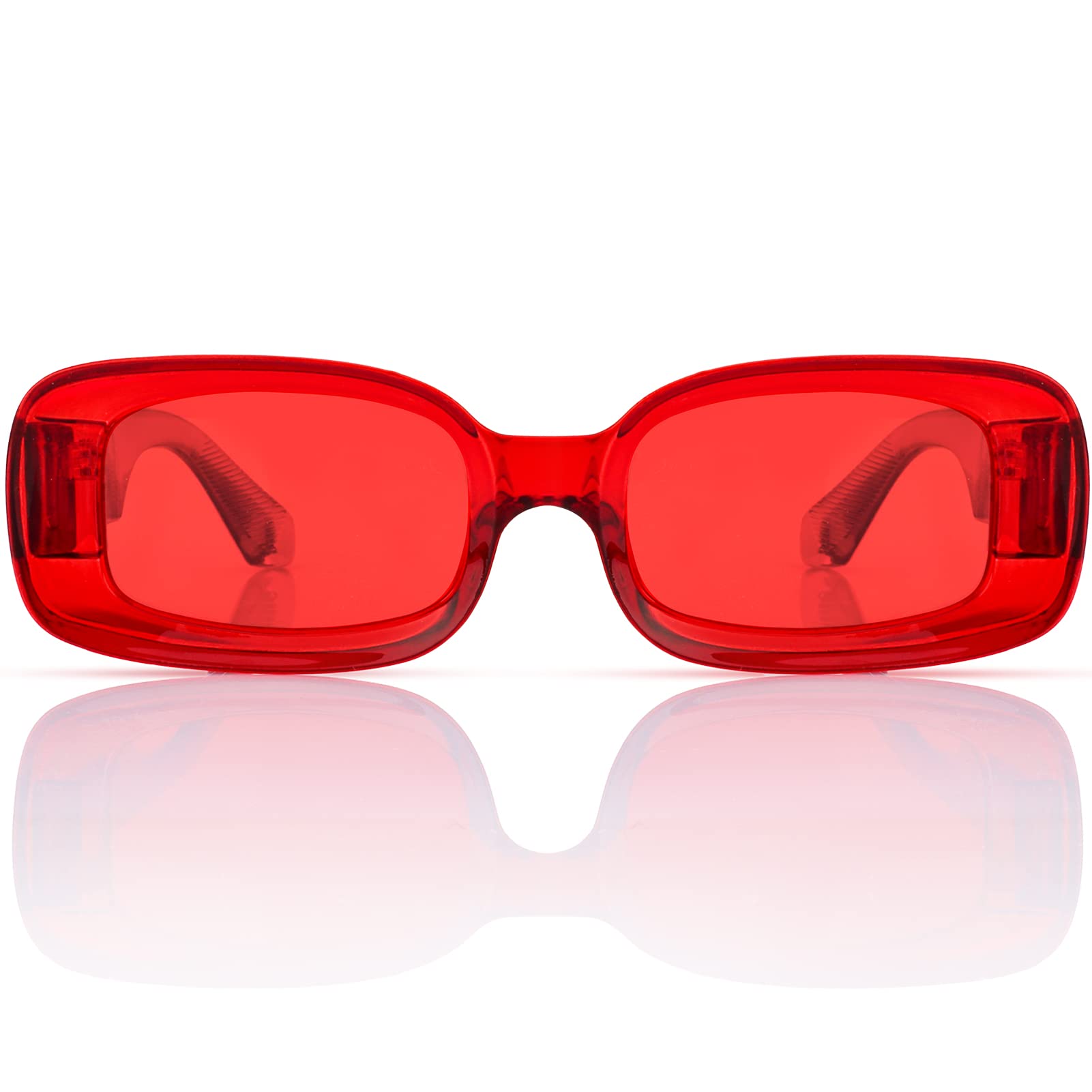 ChiCoko Rectangle Sunglasses for Women Men Retro 90s Sun Glasses Trendy Square Thick Shades Y2K UV400 Protection CK1327 Red Frame Red Lens