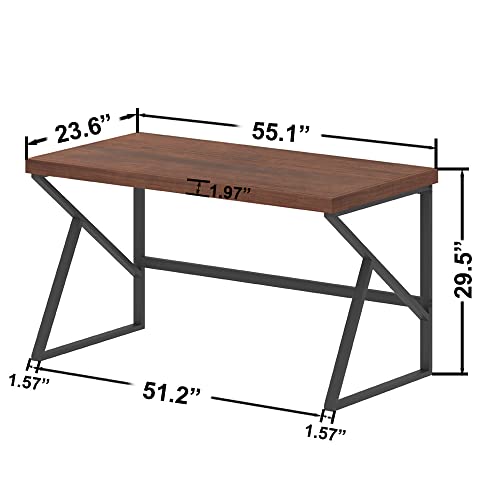 IBF Solid Wood Computer Desk, Natural Real Wooden and Metal Home Office Desk, Farmhouse Industrial Modern Executive Desk Workstation,Laptop PC Table for Gaming Work Writing Study,Rustic Brown,55 Inch