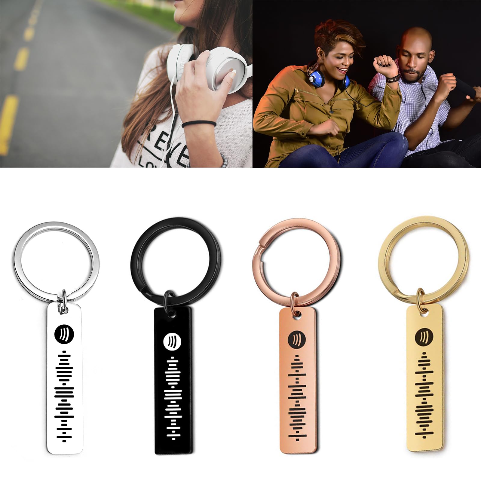 Custom Scannable Spotify Code Keychain Personalized Spotify Music Song Code Key Ring Personal Anti-Lost Name Phone Number Keychains Drive Safe Car Keyring for Men & Women Gifts