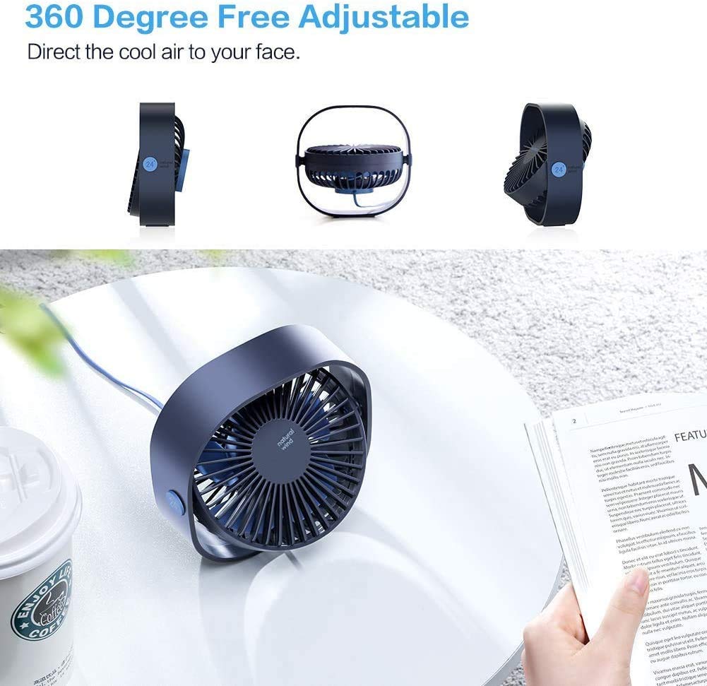COMLIFE USB Desk Fan with Remote, 8 inch Portable Table Fan with 3 Speeds Strong Airflow, RGB Light, Quiet Operation and 360°Rotate for Home Office Bedroom