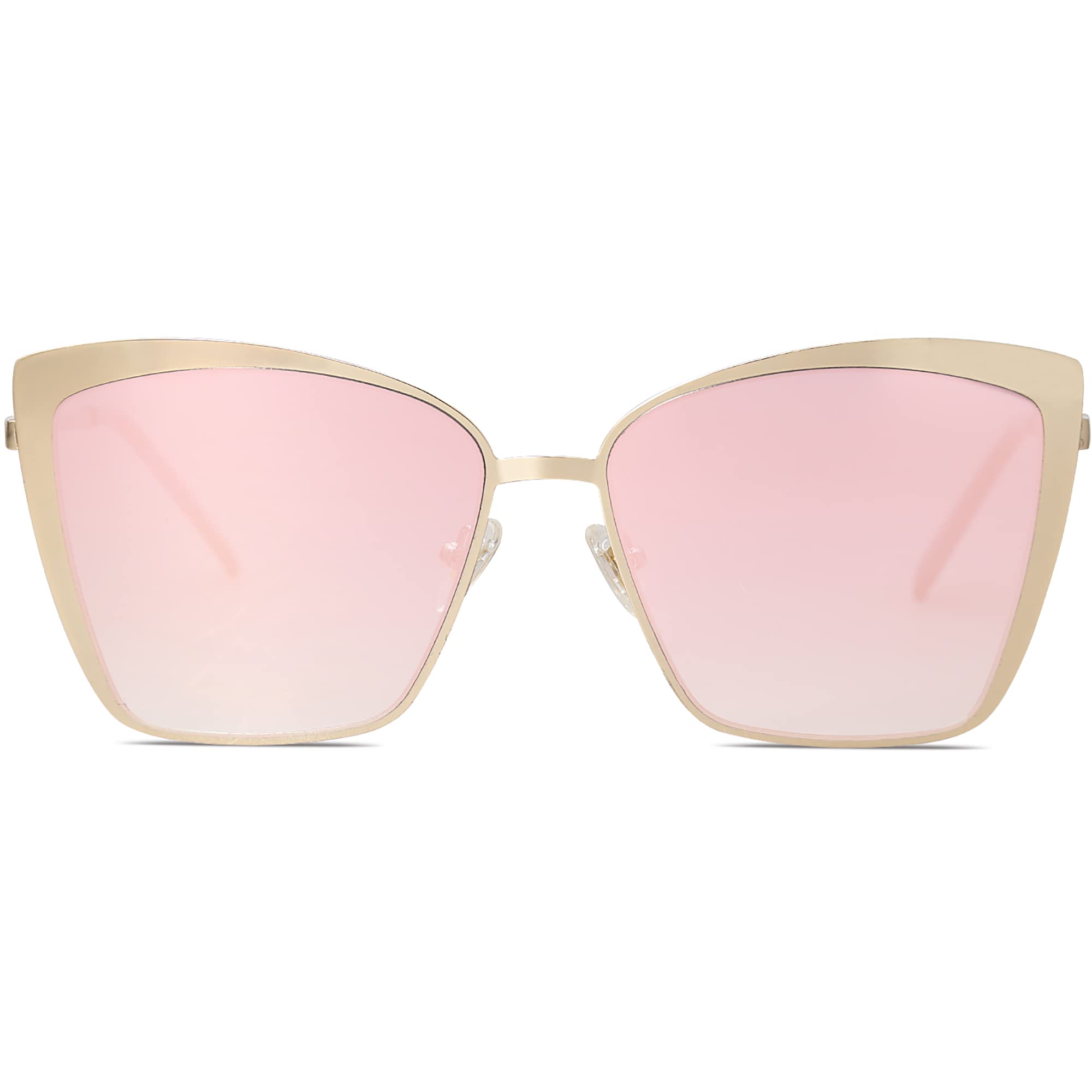 SOJOS Cateye Sunglasses for Women Fashion Mirrored Lens Metal Frame SJ1086 with Gold Frame/Gradient Pink Mirrored Lens