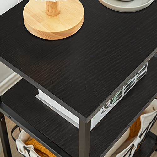 IBUYKE Side Table, 3-Tier End Table, Industrial Nightstand Small Table with Storage Shelf, for Bedroom, Living Room, Hallway, Black UTMJ402B