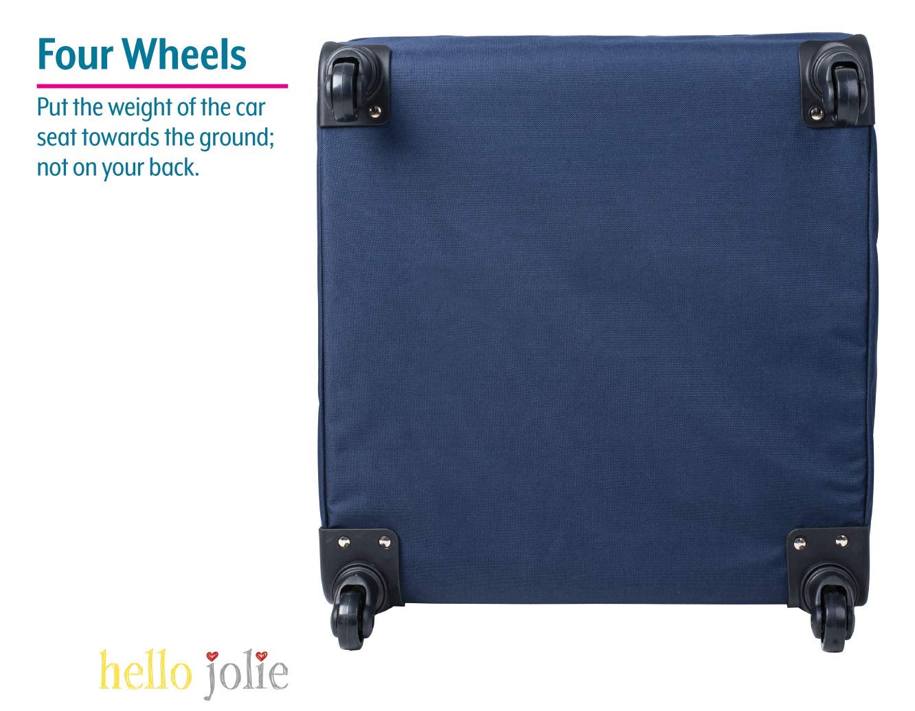 Car Seat Travel Bag with Wheels by Hello Jolie | Includes Add a Bag Luggage Strap | All Around Padding for Infant or Convertible Carseat | Water Resistant (Navy)
