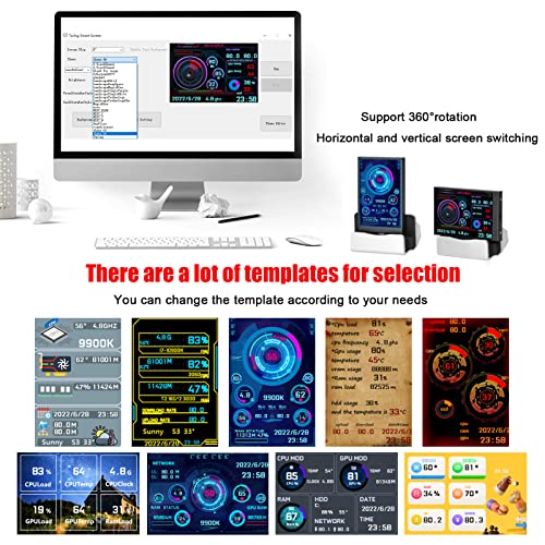 Display Screen, IPS Full View Mini Monitor 360° Rotation Various Modes USB for Working
