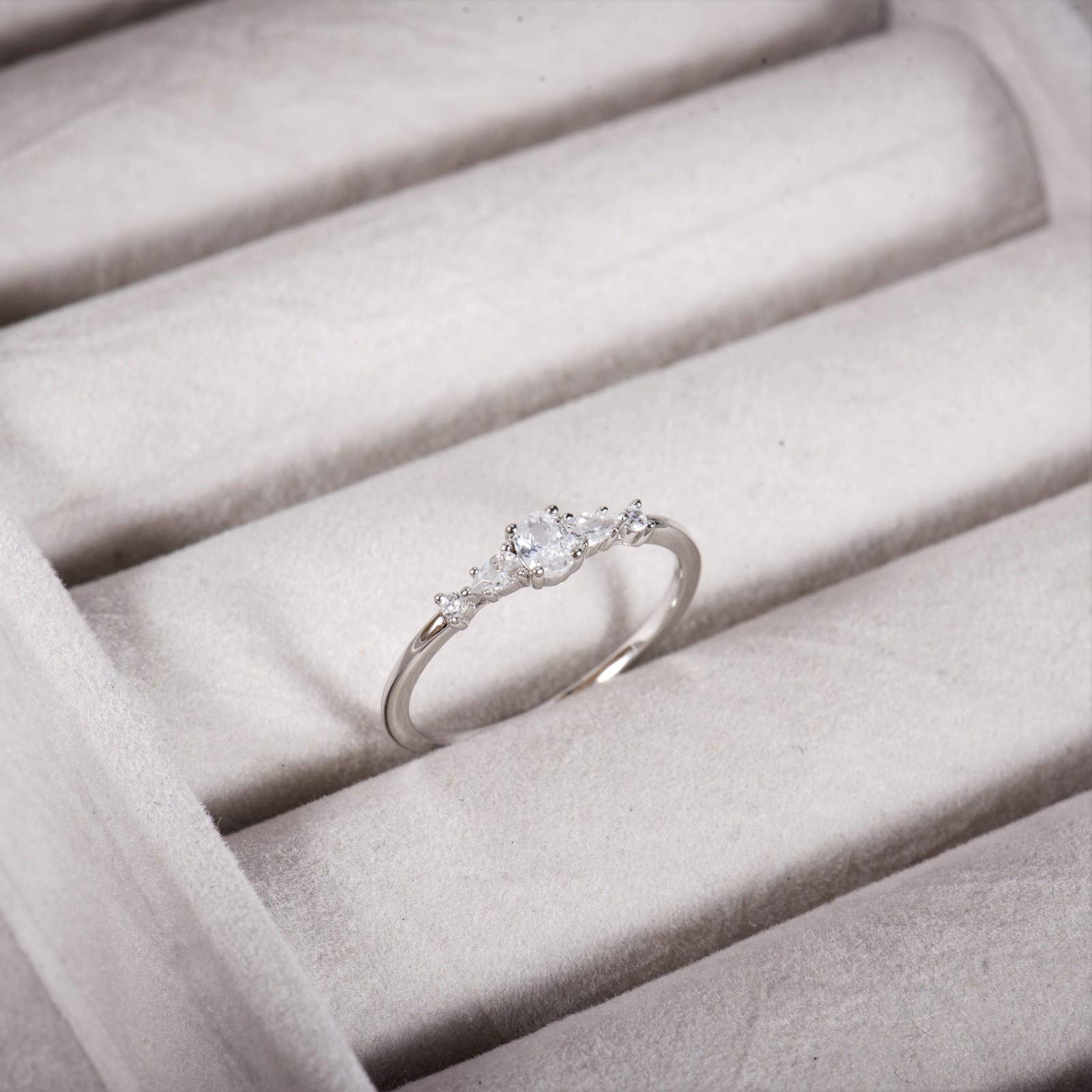 BLOSSOM & HUE Oval Cut Ring - Rhodium Plated .925 Sterling Silver Cluster | Multi CZ Stones Oval Engagement Ring | Delicate Gold Ring CZ Stacking Band