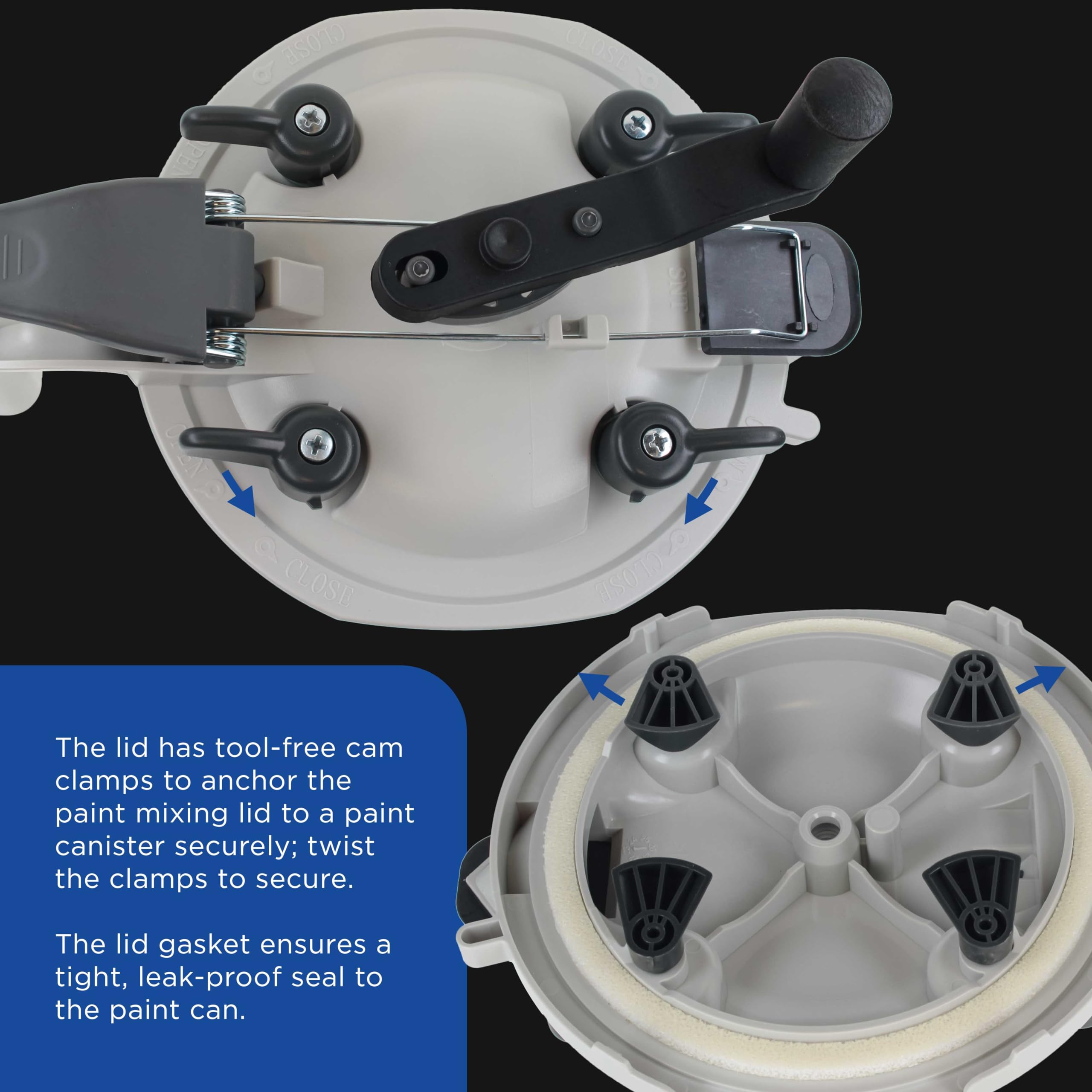Master Elite Paint Can Mixing Lid & Pouring Spout, 1 Gallon Size - Mix Blade for Easy, Mess-Free Stirring, Pouring, Storing - Pistol Grip Handle, Stir with Hand Crank, Drill, Paint Mixing Machine