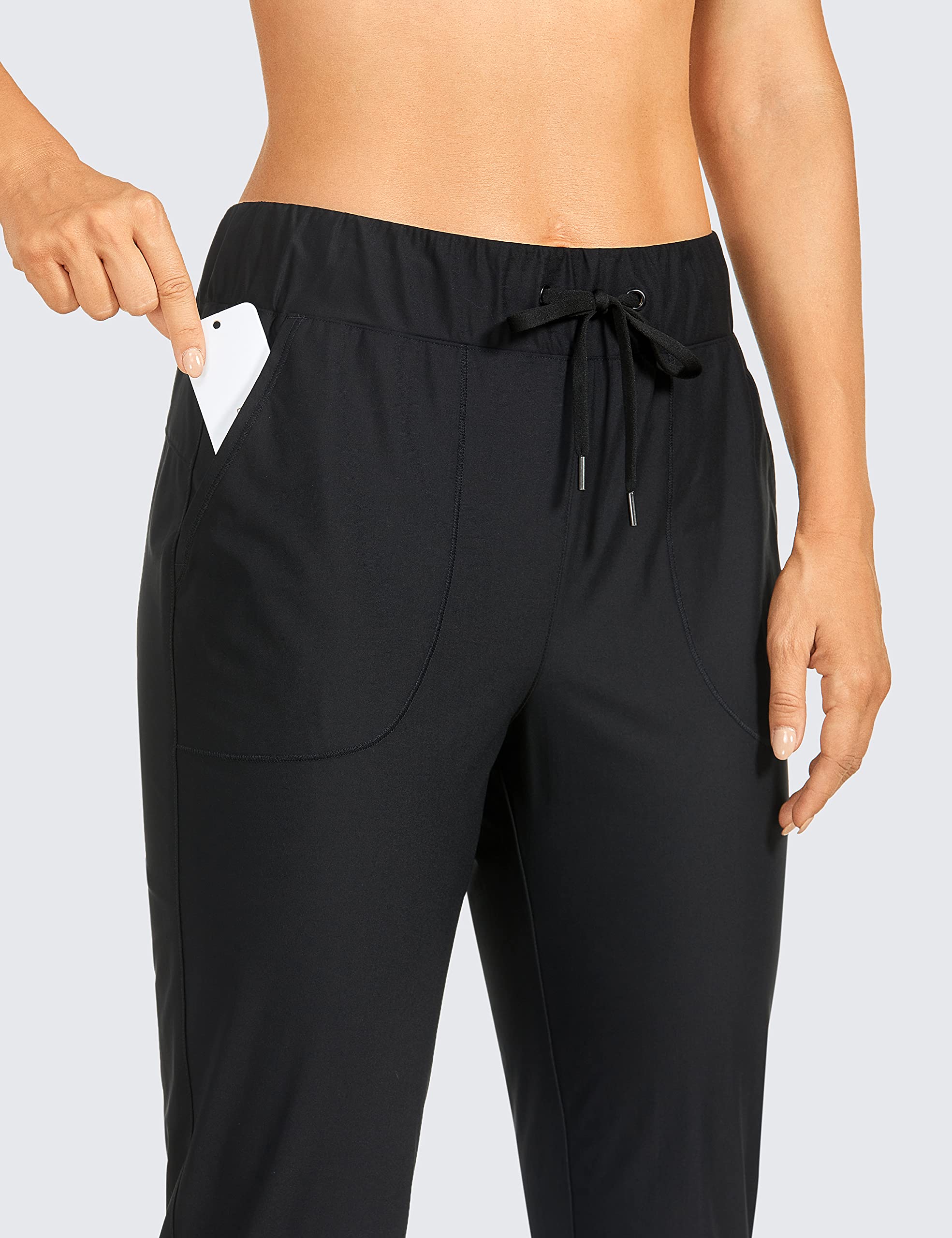 CRZ YOGA Women's Lightweight Joggers Drawstring Golf Pants Zipper Ankle Sports Casual Workout Pants with Pockets Black Medium