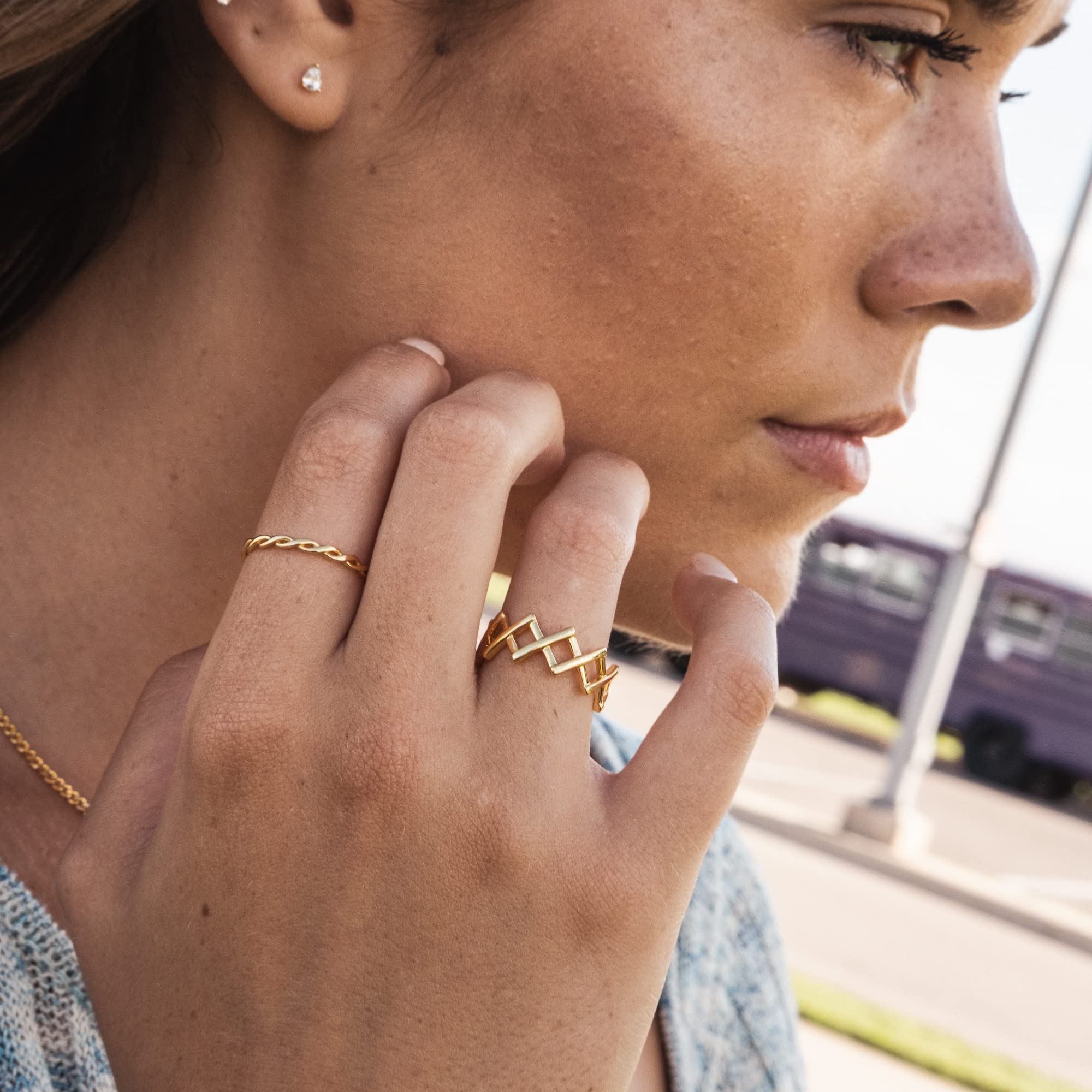 BLOSSOM & HUE Wide Woven Ring | 18kt Gold Over Sterling Crisscross Ring | X Band | Size 8