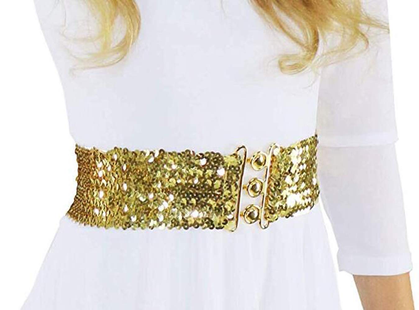 CRIZAN Womens Sequins Dance Dress Belly Chain Body Chain Jewelry (red gold silver)