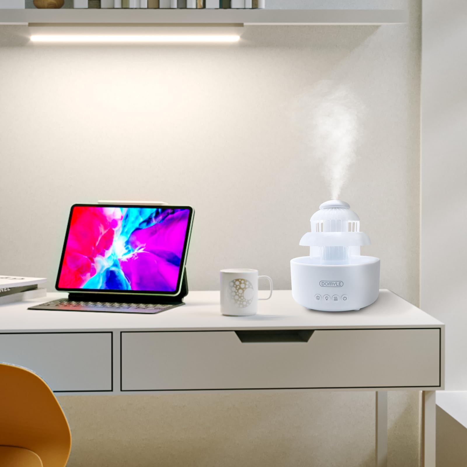 DOMYLE Rain Cloud Humidifier Water Drip, 600ML Mushroom Humidifier, 7 Levels of Adjustable Light Humidifier for Desk Bedroom Rain Sounds for Sleeping