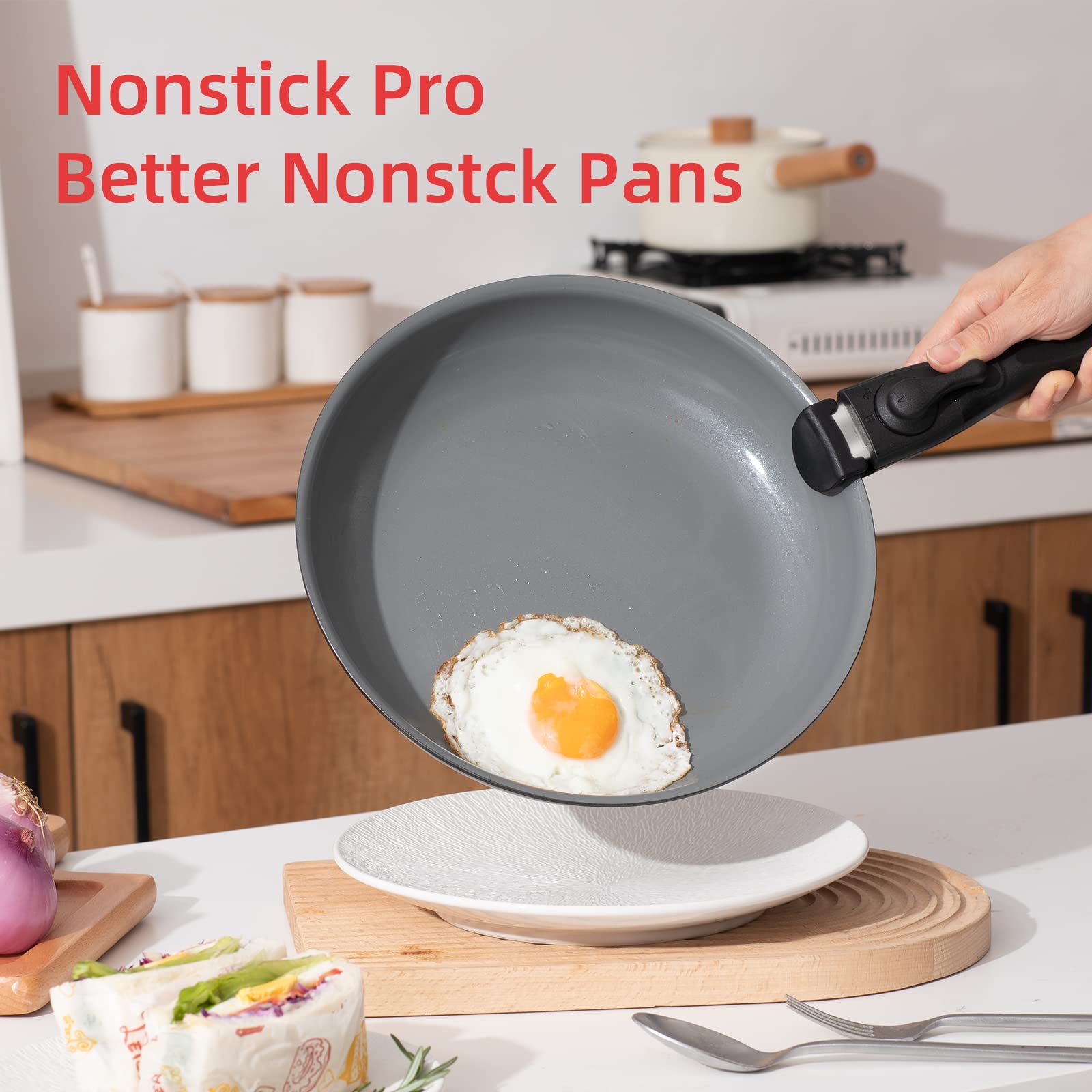 Flamingpan 6 Pieces Detachable Pots and Pans Set and Nonstick Cookware Set with Removable Handle, Dishwasher & Oven Safe, Suitable for All Stovetops (Red)