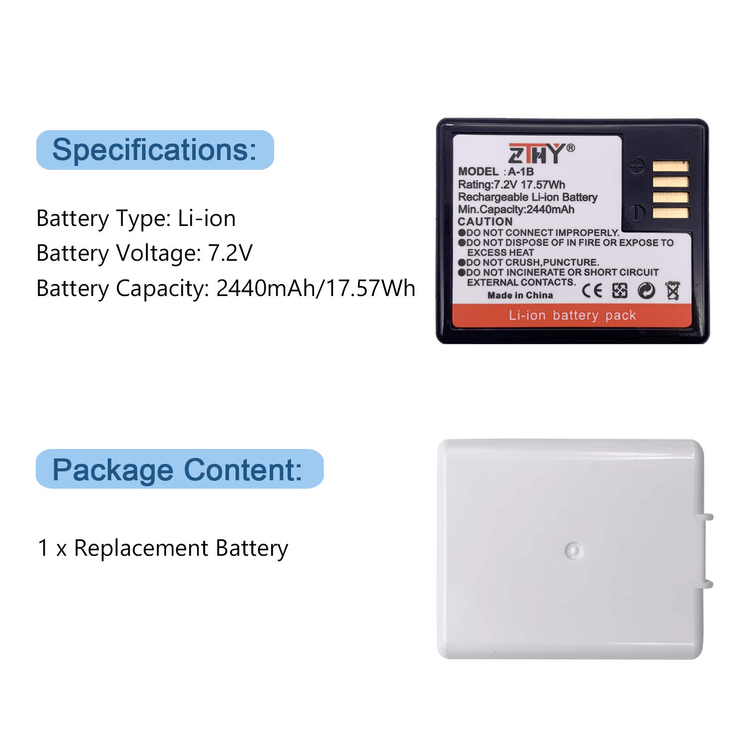 ZTHY New Battery Replacement for Arlo Pro, Arlo Pro 2 VMA4400 VMC4030 VMC4030P VMA4200, Rechargeable Camera Battery Compatible with Arlo Pro/Arlo Pro 2 Replacement Battery 7.2V 2440mAh