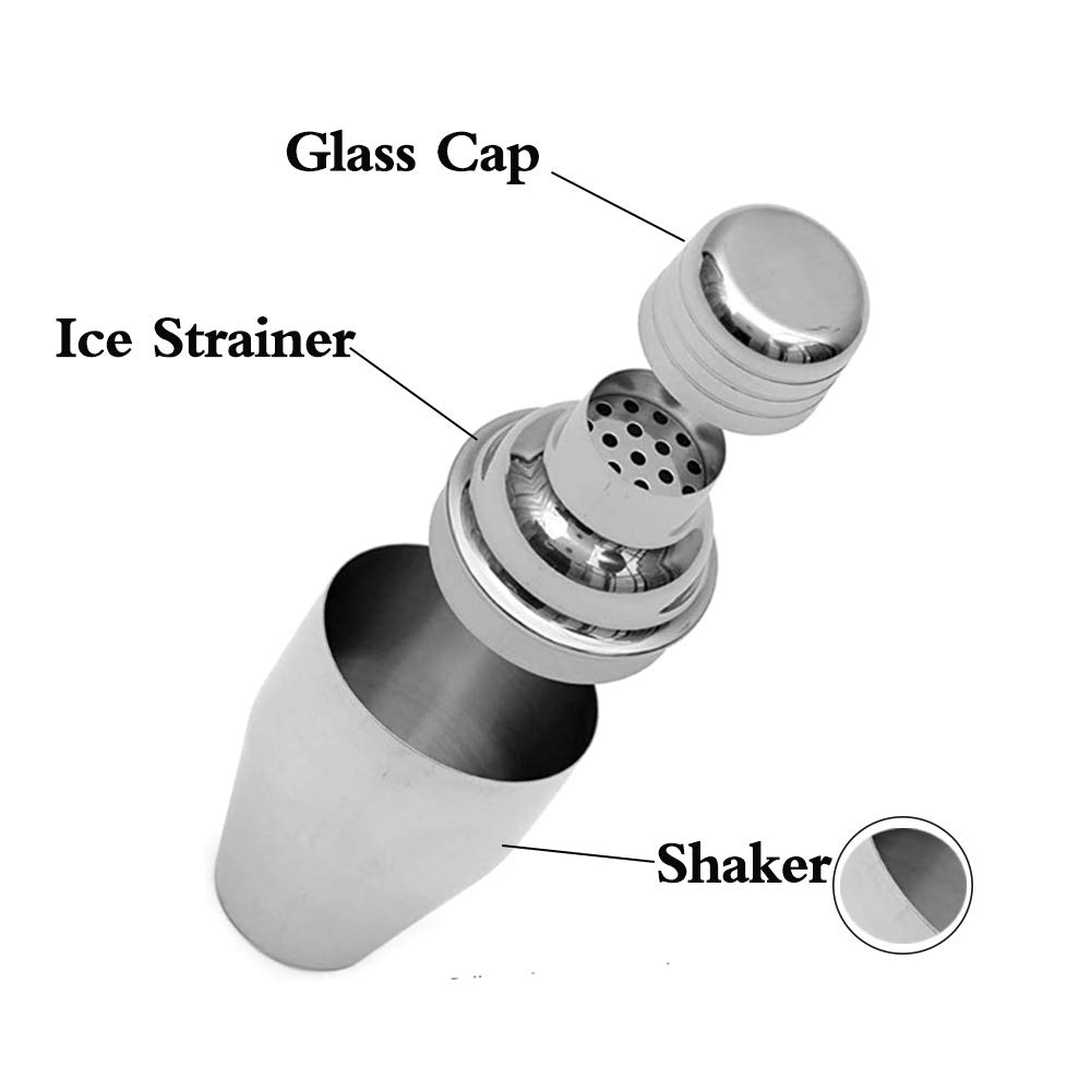 Delidge Small Cocktail Shaker Mini Martini Shaker Stainless Steel Drink Shaker with Strainer and Lid Top, Single Martini(250ml+350ml)